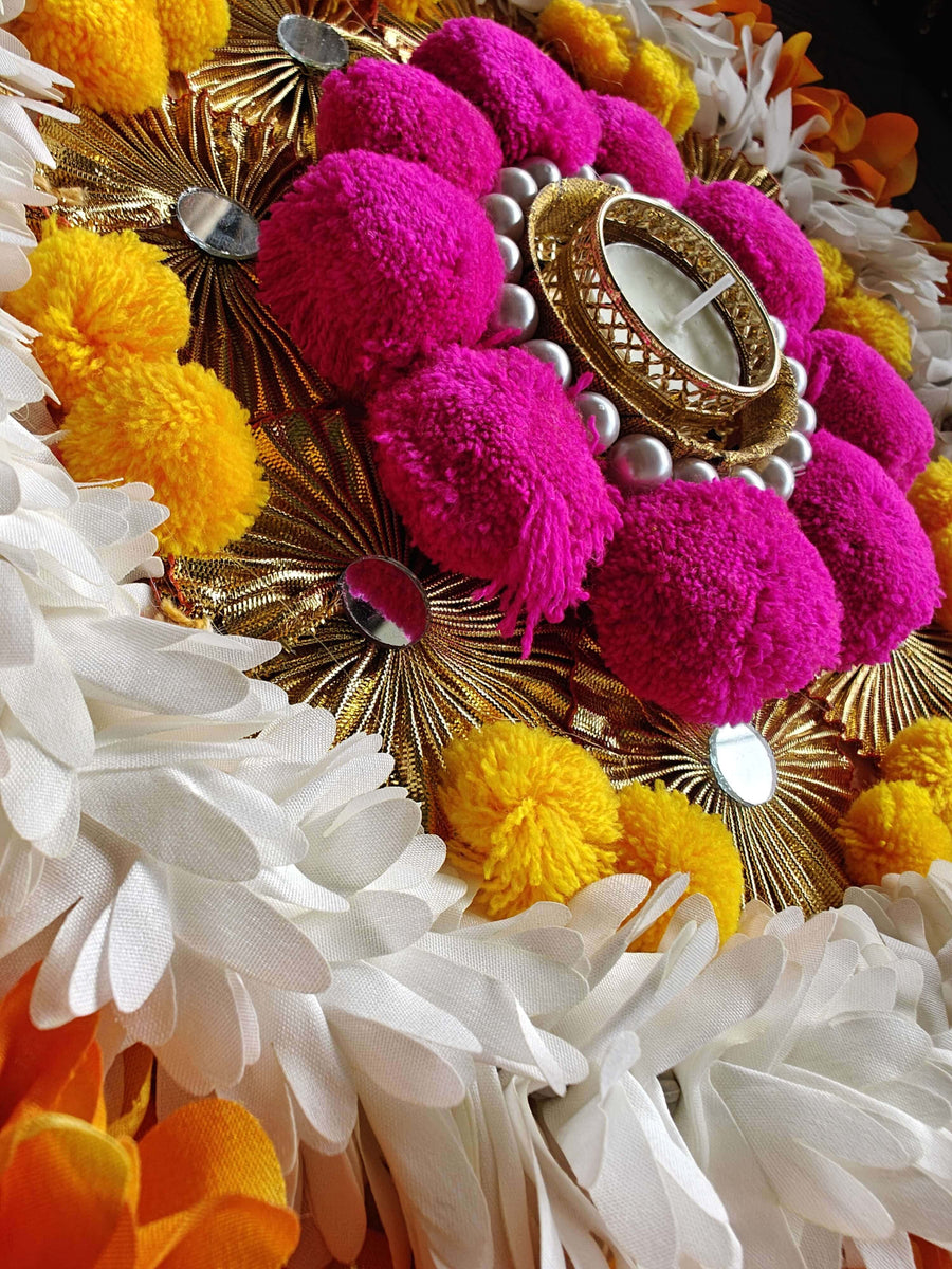 Large Round Pink Flower Pearl Rangoli Set - Accessory – Label DC