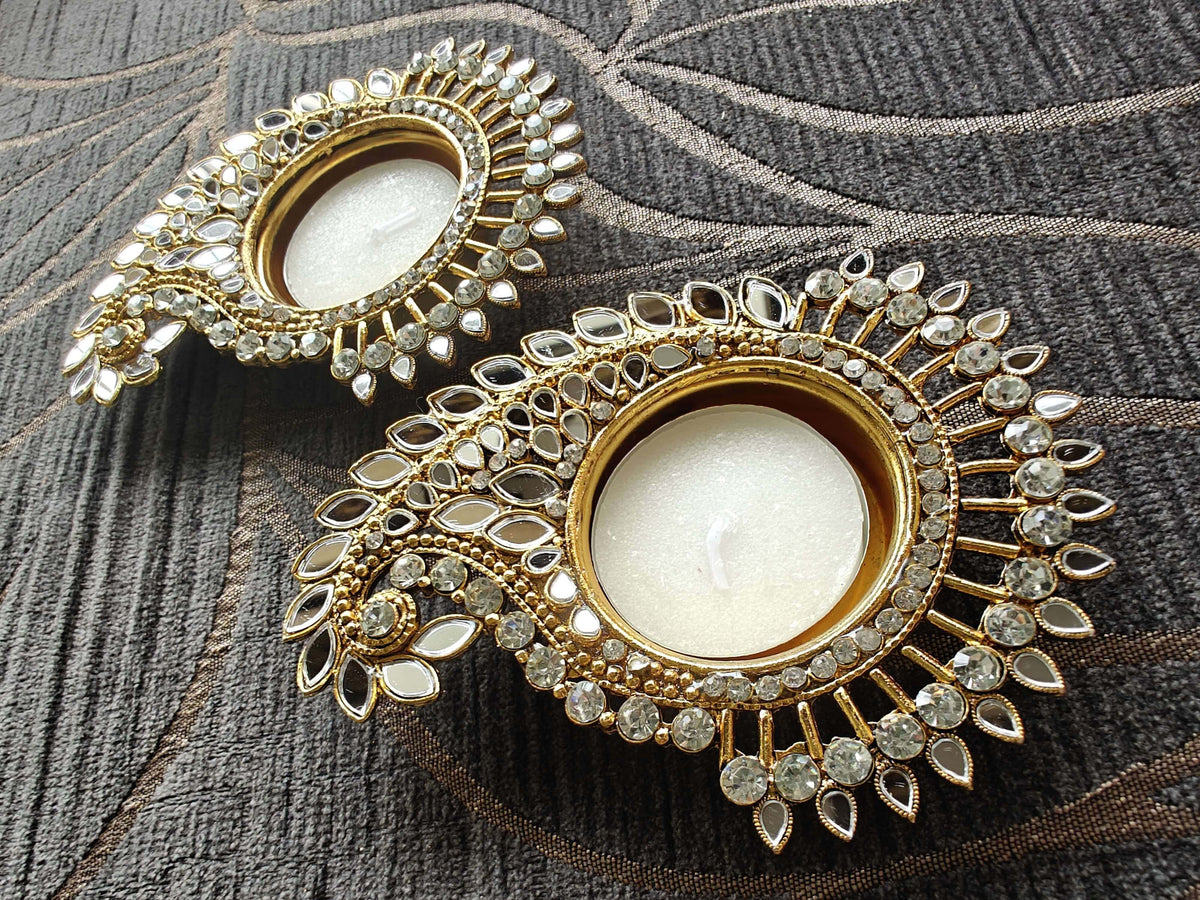 Paisley Shaped White Gold Diya Set (Pair of 2) - Accessory – Label DC