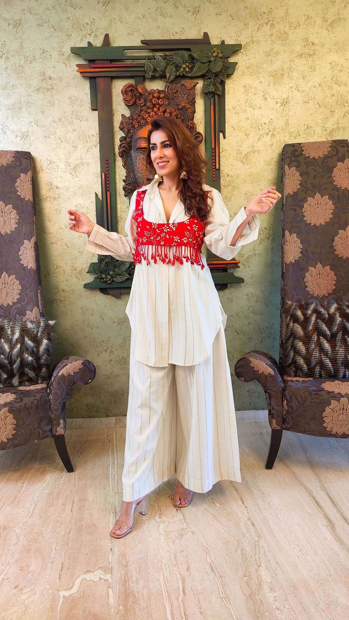 Red and Off White Koti Pathani Set – Label DC