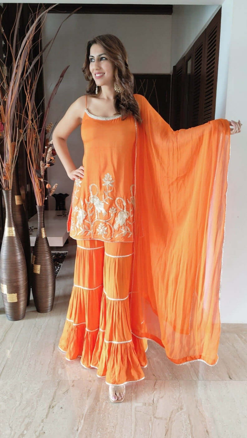 Silk Orange Sharara Suit For Women – Label DC