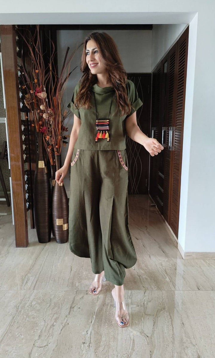 Moss Green 3 Piece Coord Set - Neckpiece included – Label DC