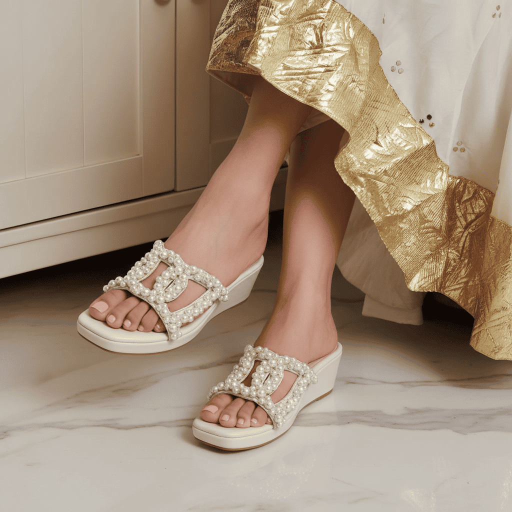 White Pearl Motif Wedges – Label DC
